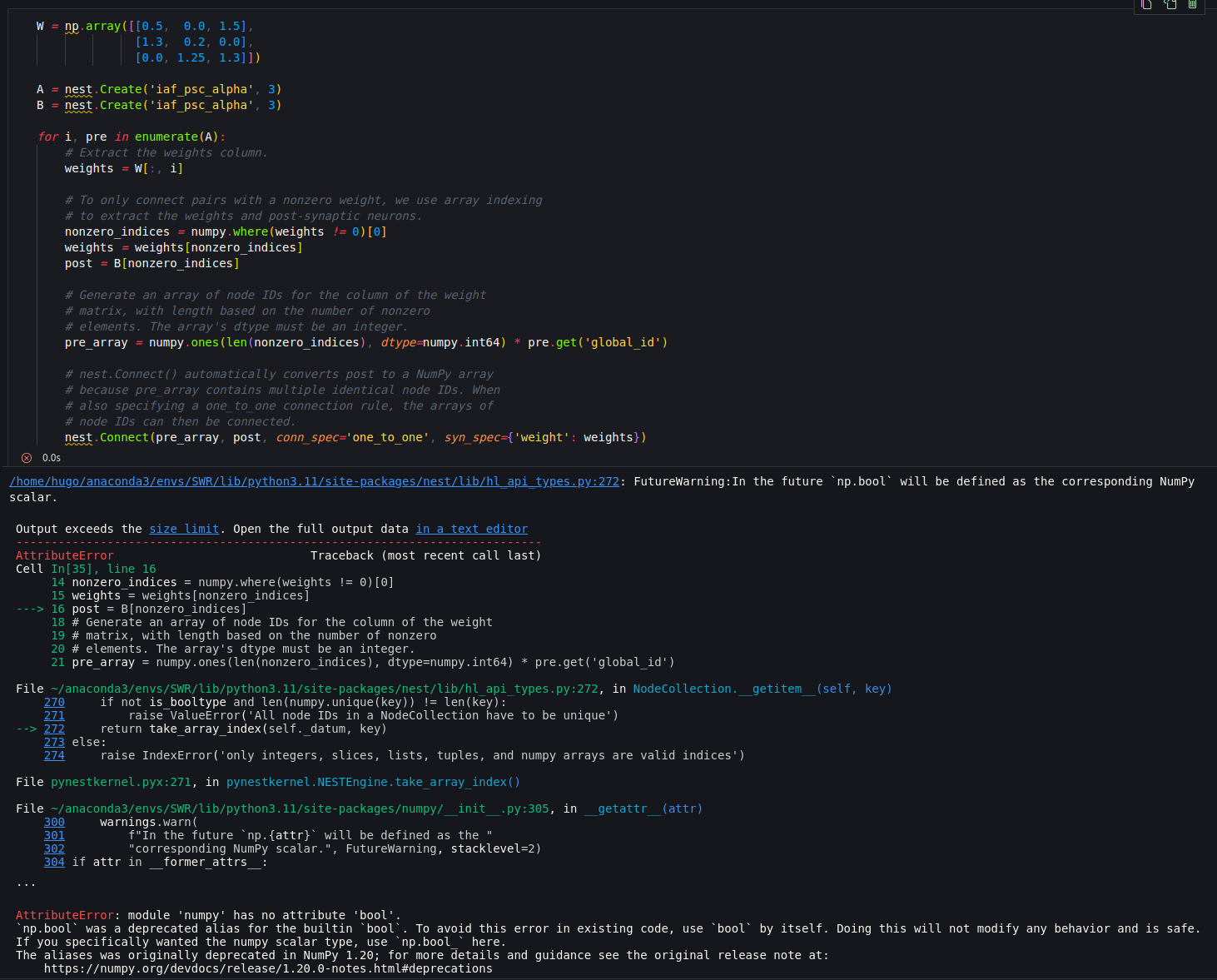 `nest.Connect()` error using array indexing with numpy >=1.20* · Issue ...