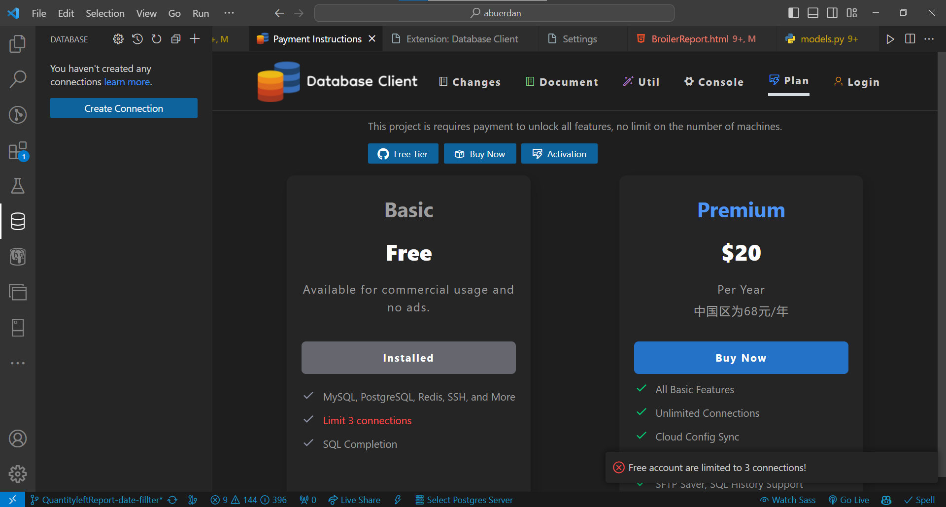 [BUG] Cannot connect to any DB · Issue #939 · cweijan/vscode-database-client · GitHub