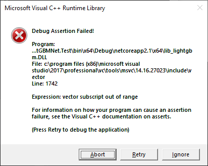 Index out of bounds exception in LightGBM when using LGBM_DatasetCreateByReference and LGBM ...