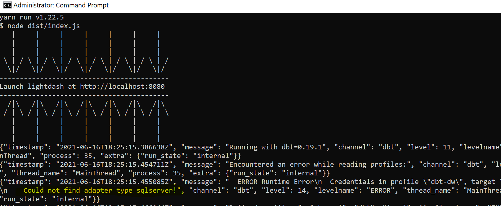 Error: Could not find adapter type sqlserver · Issue #37 · lightdash/lightdash · GitHub