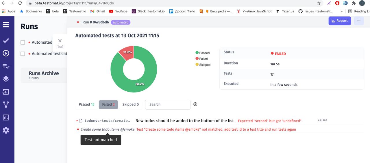 Not matched tests are not shown in detailed Run Report view · Issue ...