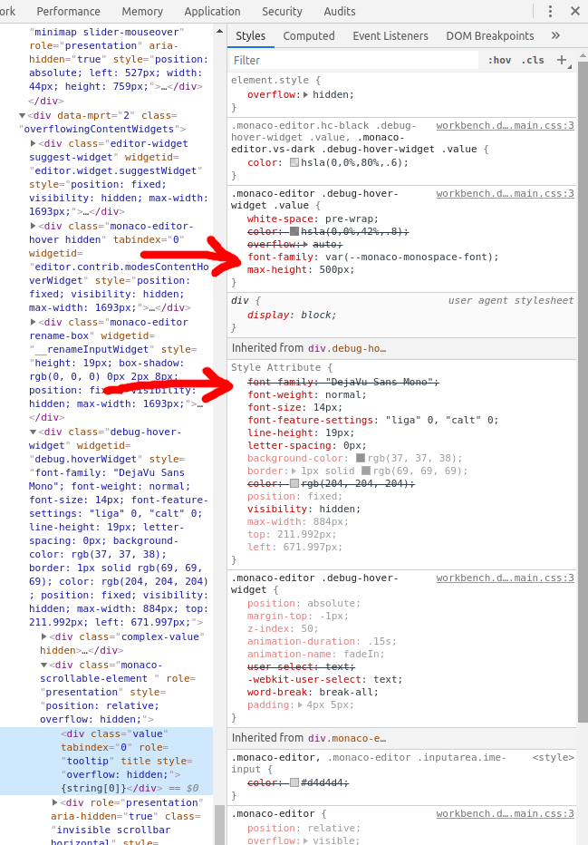 Debug value popup does not respect defined font family in settings ...