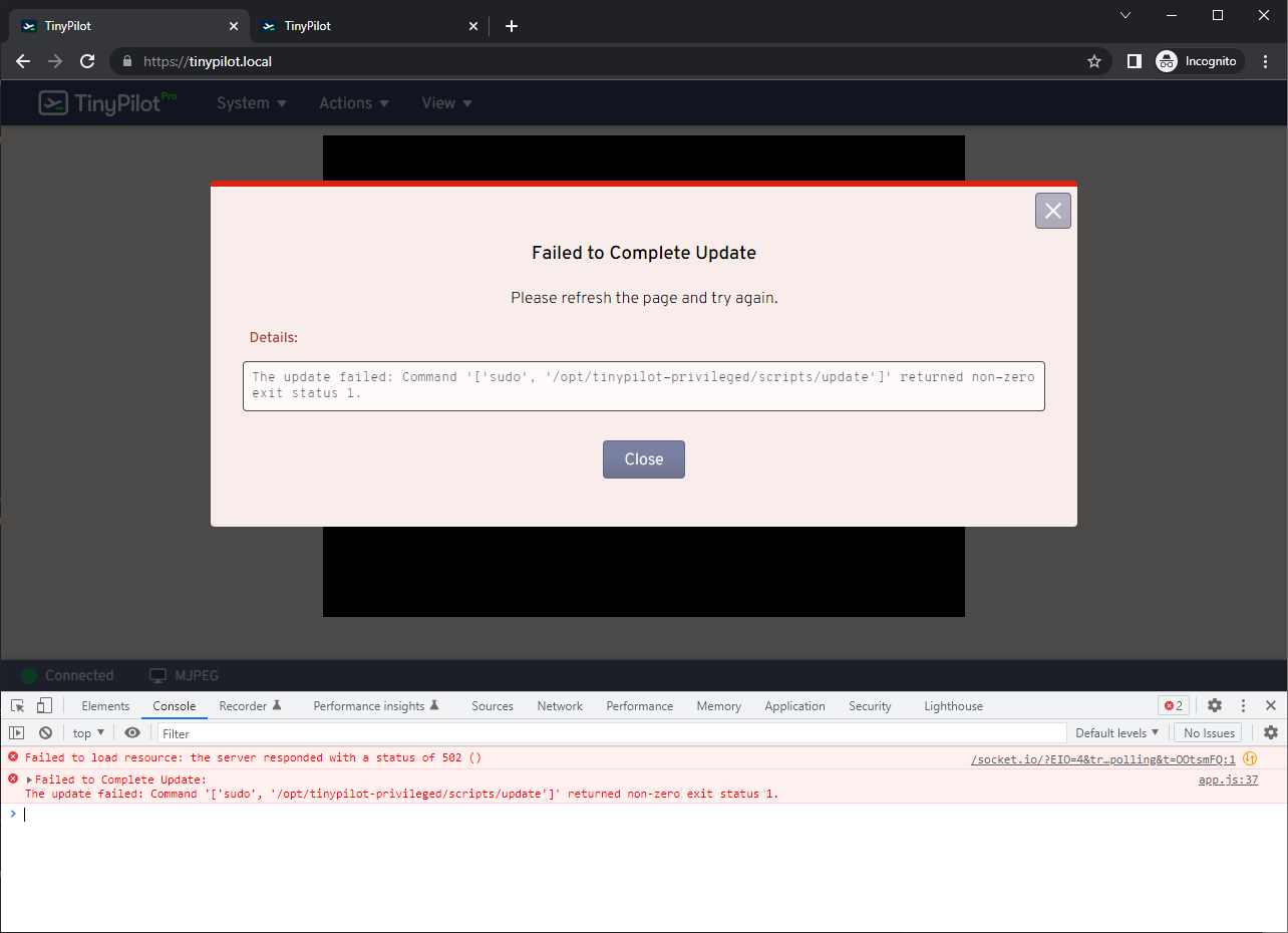 Show update log on update error · Issue #1307 · tiny-pilot/tinypilot · GitHub