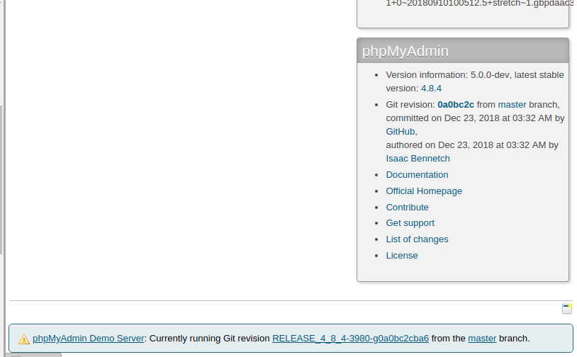 Git revision is different - demo server · Issue #14813 · phpmyadmin/phpmyadmin · GitHub