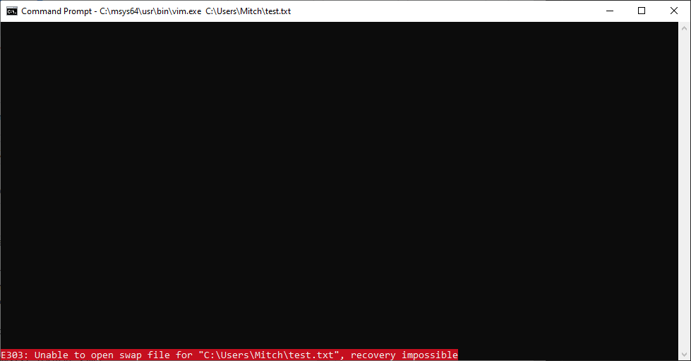 [vim] When used from win32 context: "Unable to open swap file for ...