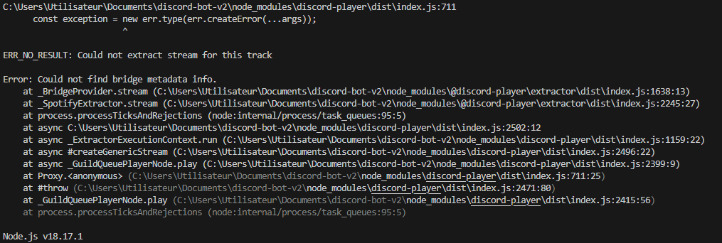 ERR_NO_RESULT: Could not extract stream for this track · Issue #1844 · Androz2091/discord-player ...
