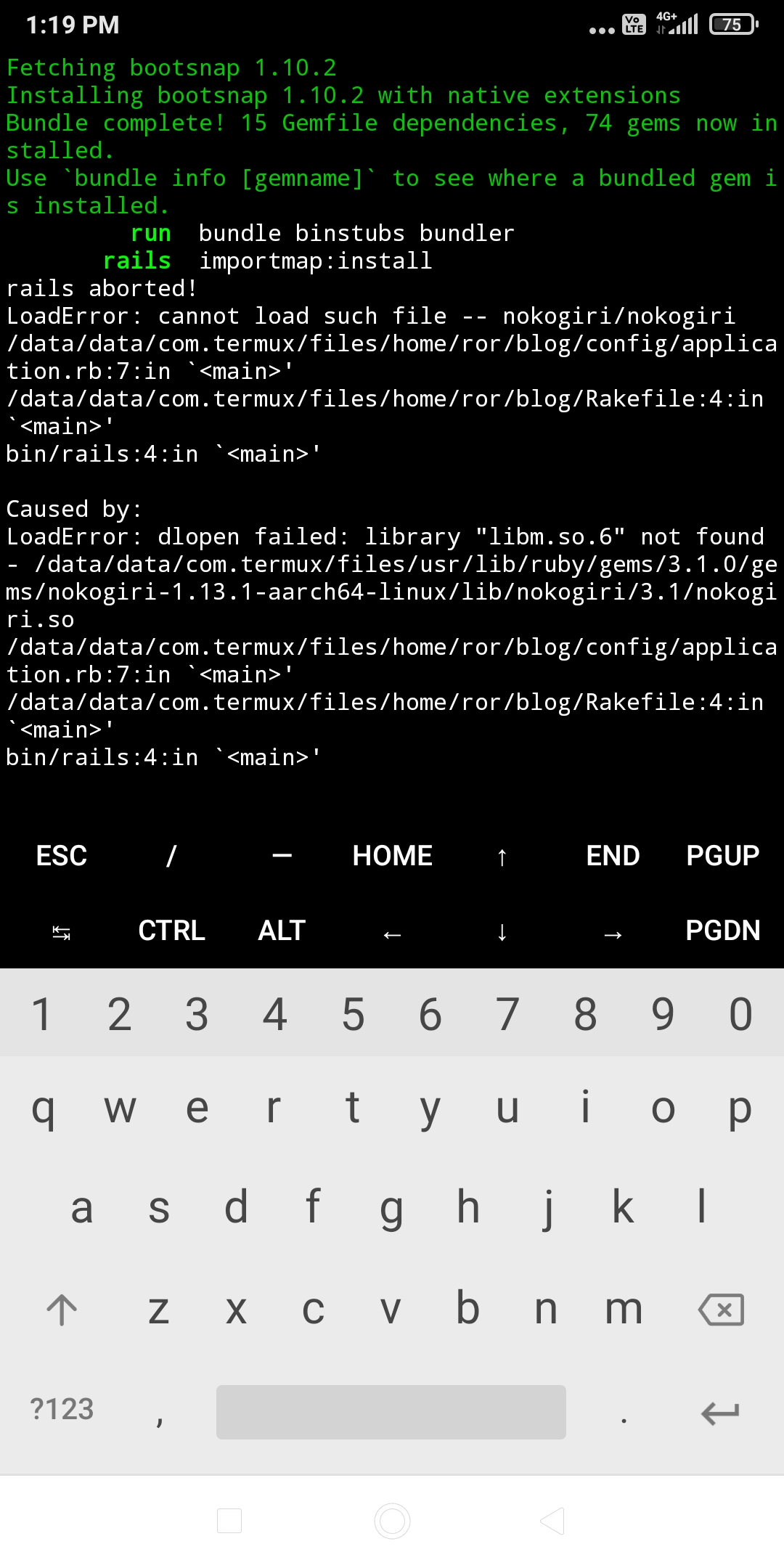 Rails new not working with rails 7 (LoadError: dlopen failed: library "libm.so.6" not found in ...