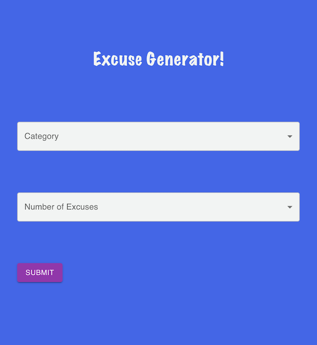 GitHub - jennibearduit/excuser: A simple excuse generator! (React)