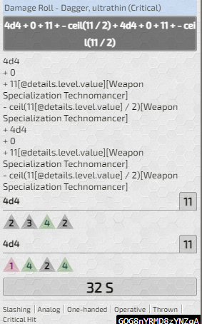 Technomancer Weapon Specialization is not calculating correctly · Issue #704 · foundryvtt ...