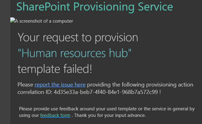 SharePoint provisioning failed for HR Hub · Issue #597 · SharePoint/sp-provisioning-service · GitHub