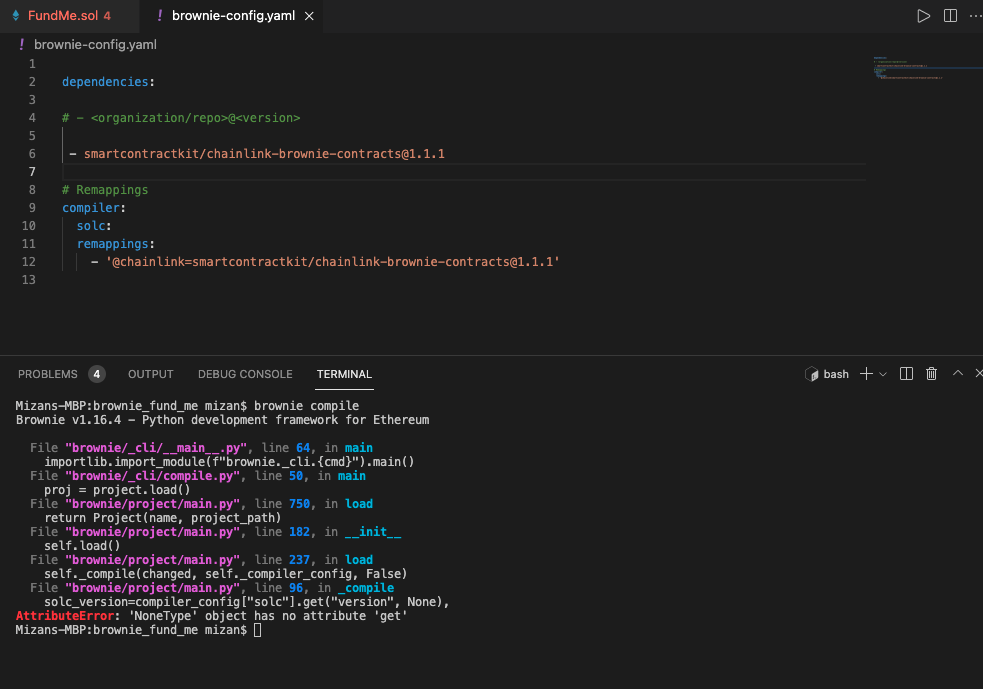Lesson 6 - solc_version=compiler_config["solc"].get("version", None), AttributeError: 'NoneType ...