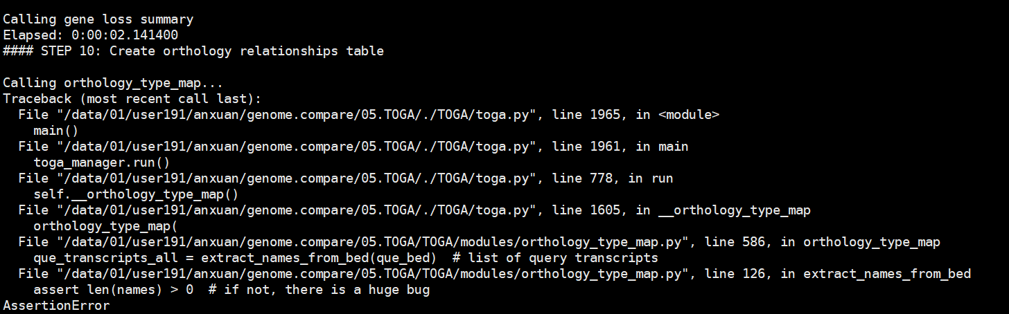AssertionError STEP 10: Create orthology relationships table. · Issue #33 · hillerlab/TOGA · GitHub