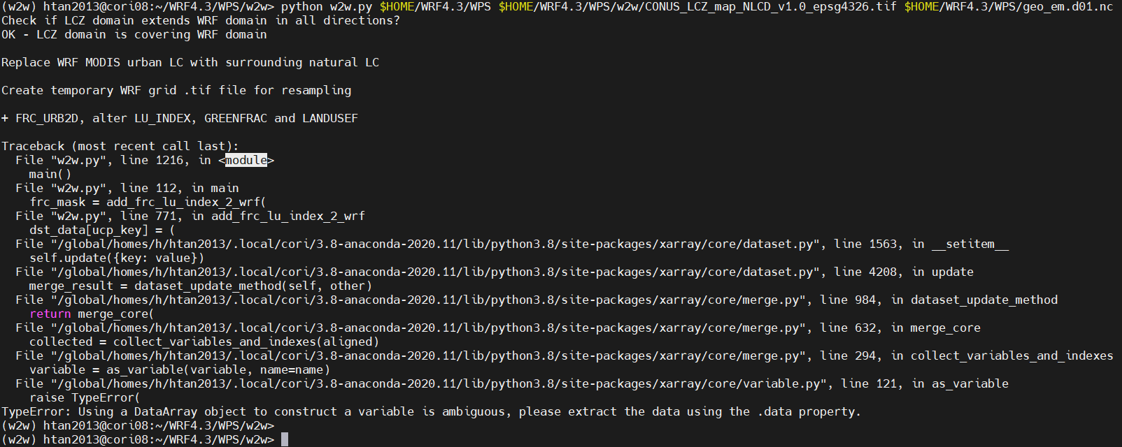 TypeError: Using a DataArray object to construct a variable is ...
