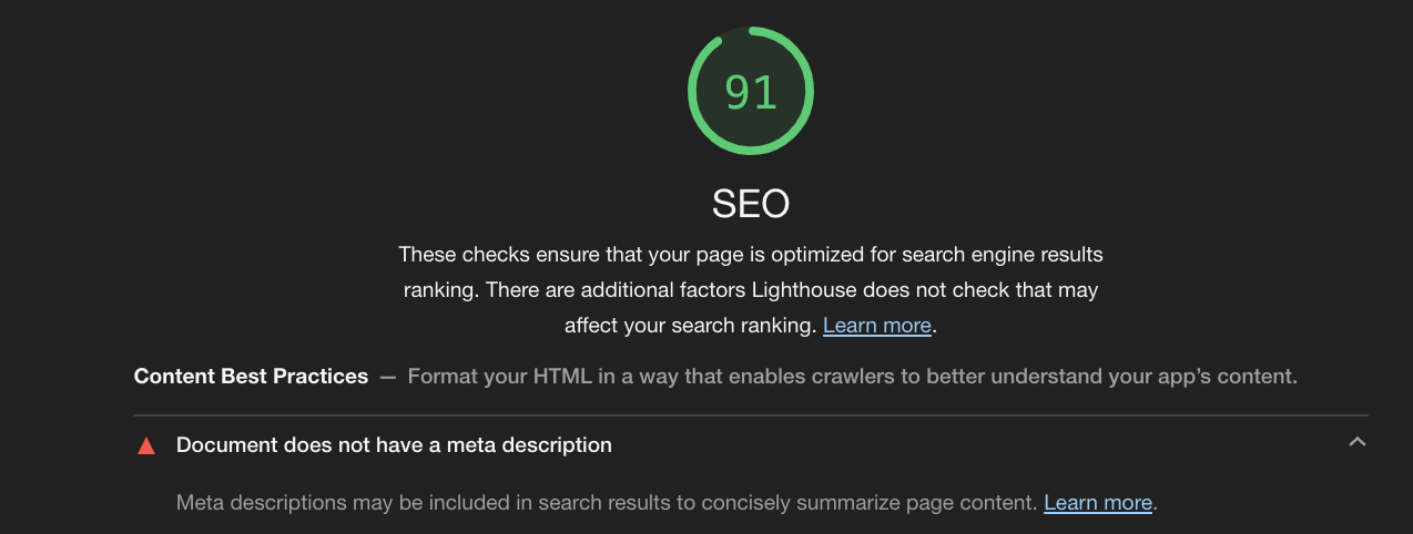 Report Says Document Does Not Have A Meta Description When It Actually Does · Issue 11659