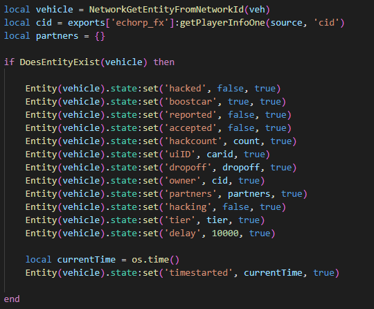 Entity state bags don't exist out of render distance OR if player is not using/in vehicle/entity ...