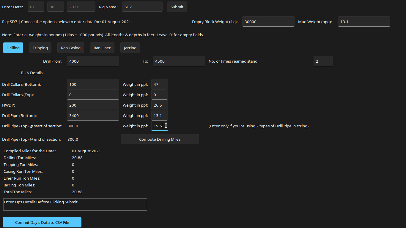 My first real python project. An app to record ton-miles on a drill ...