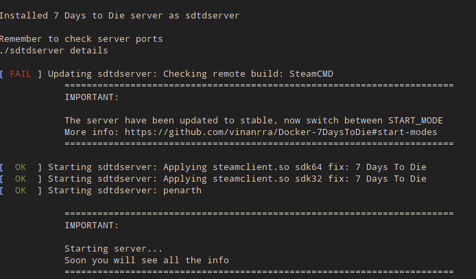 [BUG] Start Mode 2-3 not working · Issue #27 · vinanrra/Docker-7DaysToDie · GitHub