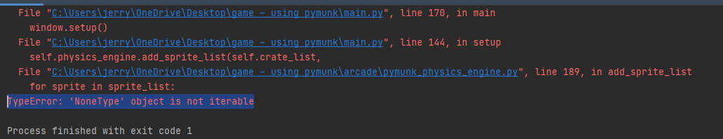 A for loop in pymunk_physics_engine.py is not functioning. · Issue #813 · pythonarcade/arcade ...