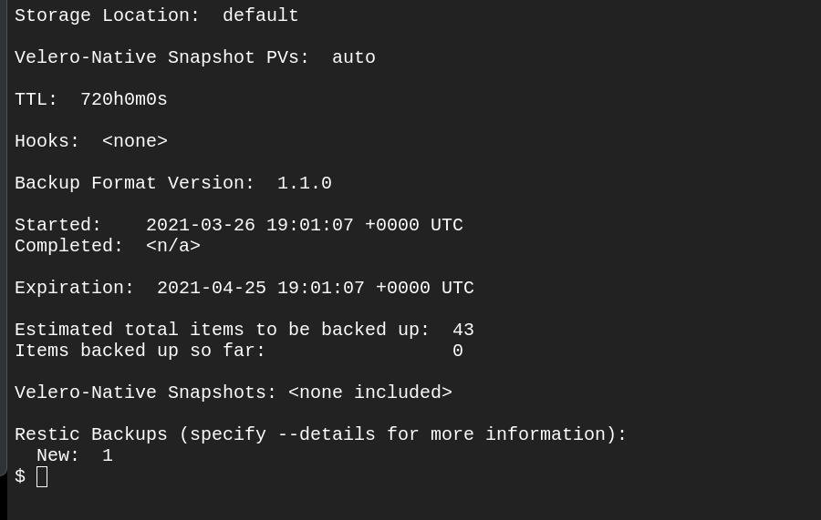 Velero Backup gets stuck in "InProgress" status while trying to take backup of stateful app from ...