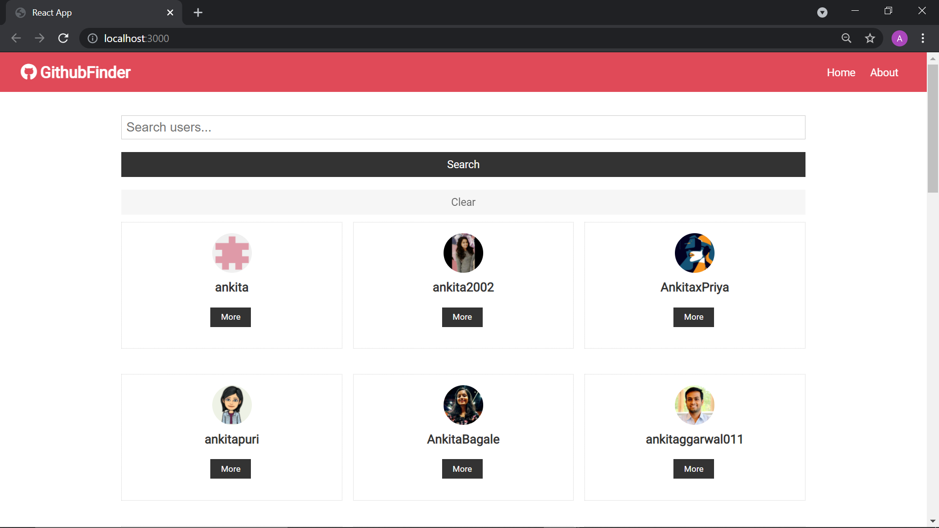 GitHub - ingleankita/github-finder: React.js website to search github users fetched from the ...