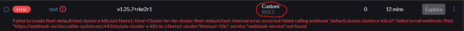 v2 cluster errors with "failed calling webhook" if created before rancher-webhook is initiated ...