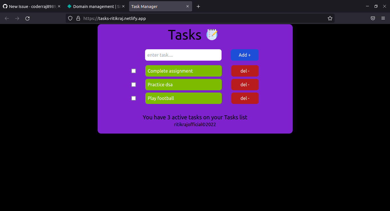 GitHub - coderraj8989/Tasks: A React.js app that maintains the user's ...