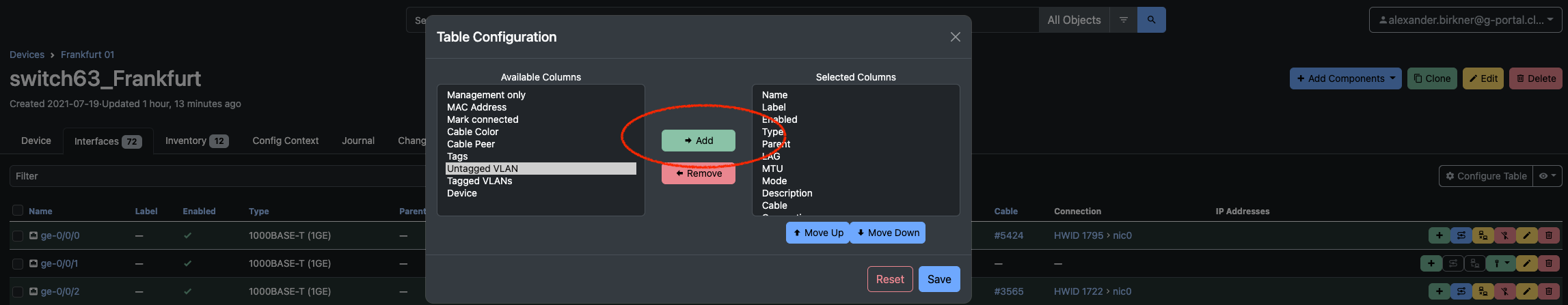 Configure Table on Device Interface does not work · Issue #7242 · netbox-community/netbox · GitHub