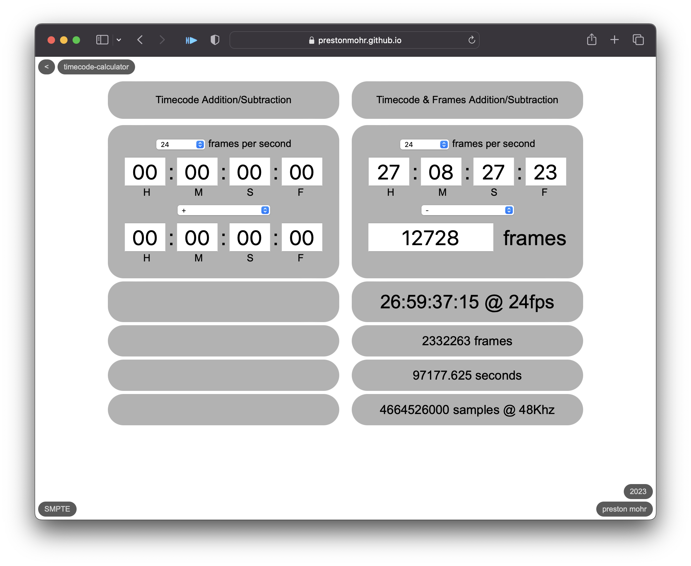Github Prestonmohrtimecode Calculator A Simple Javascript Based Timecode And Frame 6552