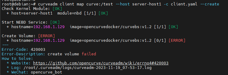 420003 create volume failed ，卷map失败 · Issue #347 · opencurve/curveadm · GitHub