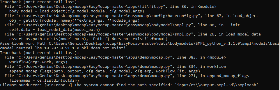 The system cannot find the path specified: 'input/rt\\output-smpl-3d\\smplmesh' · Issue #207 ...