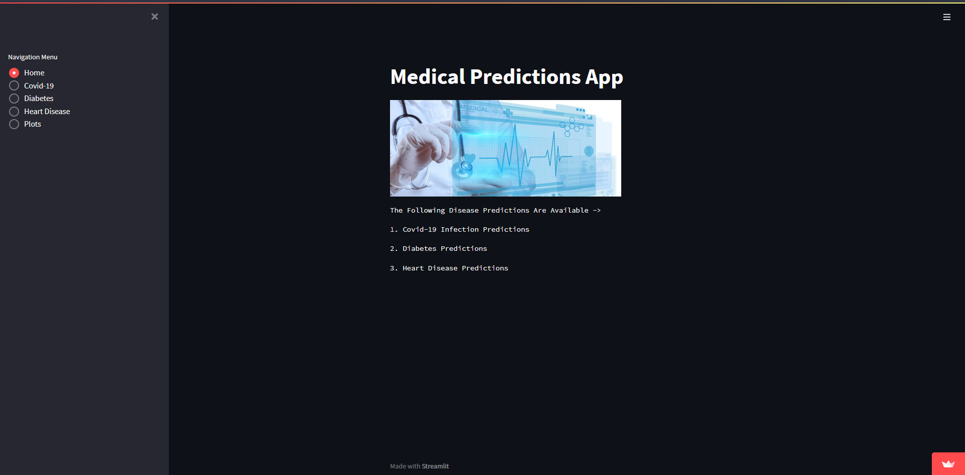 GitHub - BhaswatiRoy/Medical-Predictions-Streamlit-Web-App: This is a ...