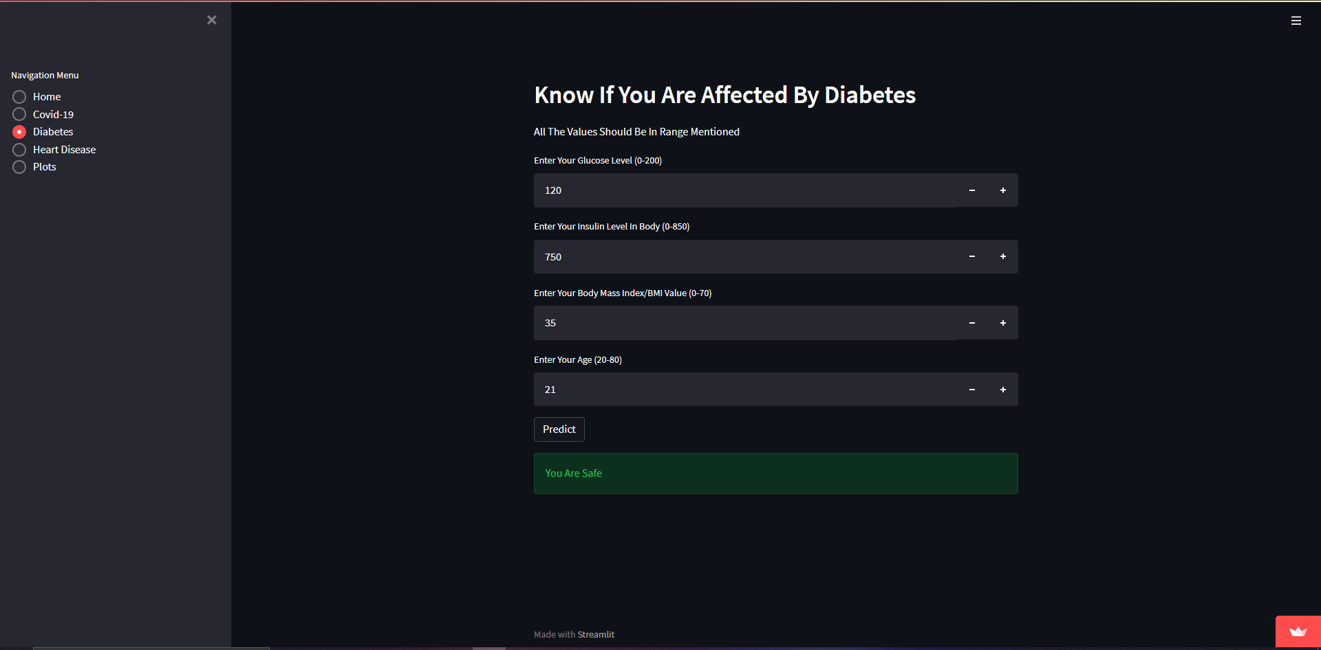 Github Bhaswatiroy Medical Predictions Streamlit Web App This Is A