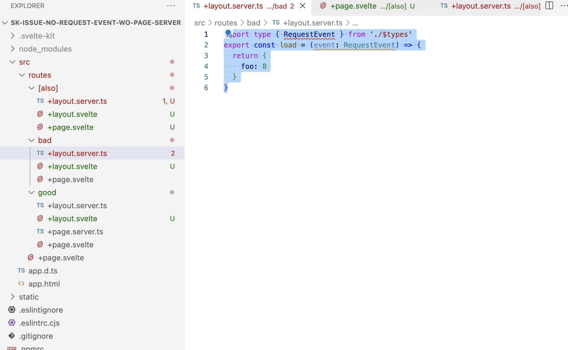 `RequestEvent` not generated for a route with a `+layout.server.ts` but no `+page.server.ts ...