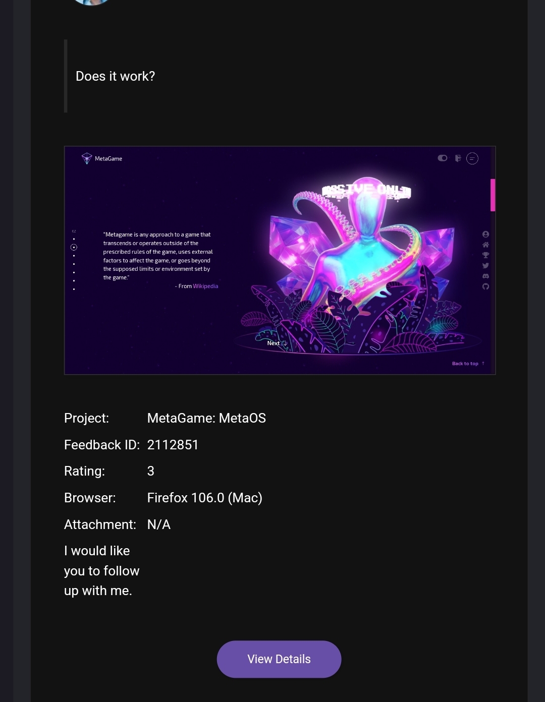 Feat/1414 add error tracking & feedback by luxumbra · Pull Request #1419 · MetaFam/TheGame · GitHub
