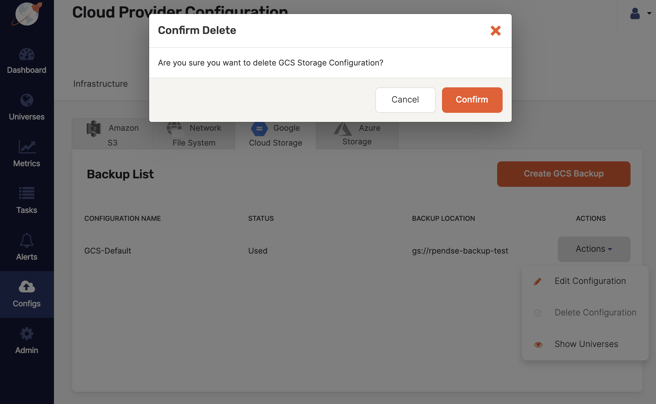 [Platform] Though Delete backup configuration is disabled, still click on that link is working ...