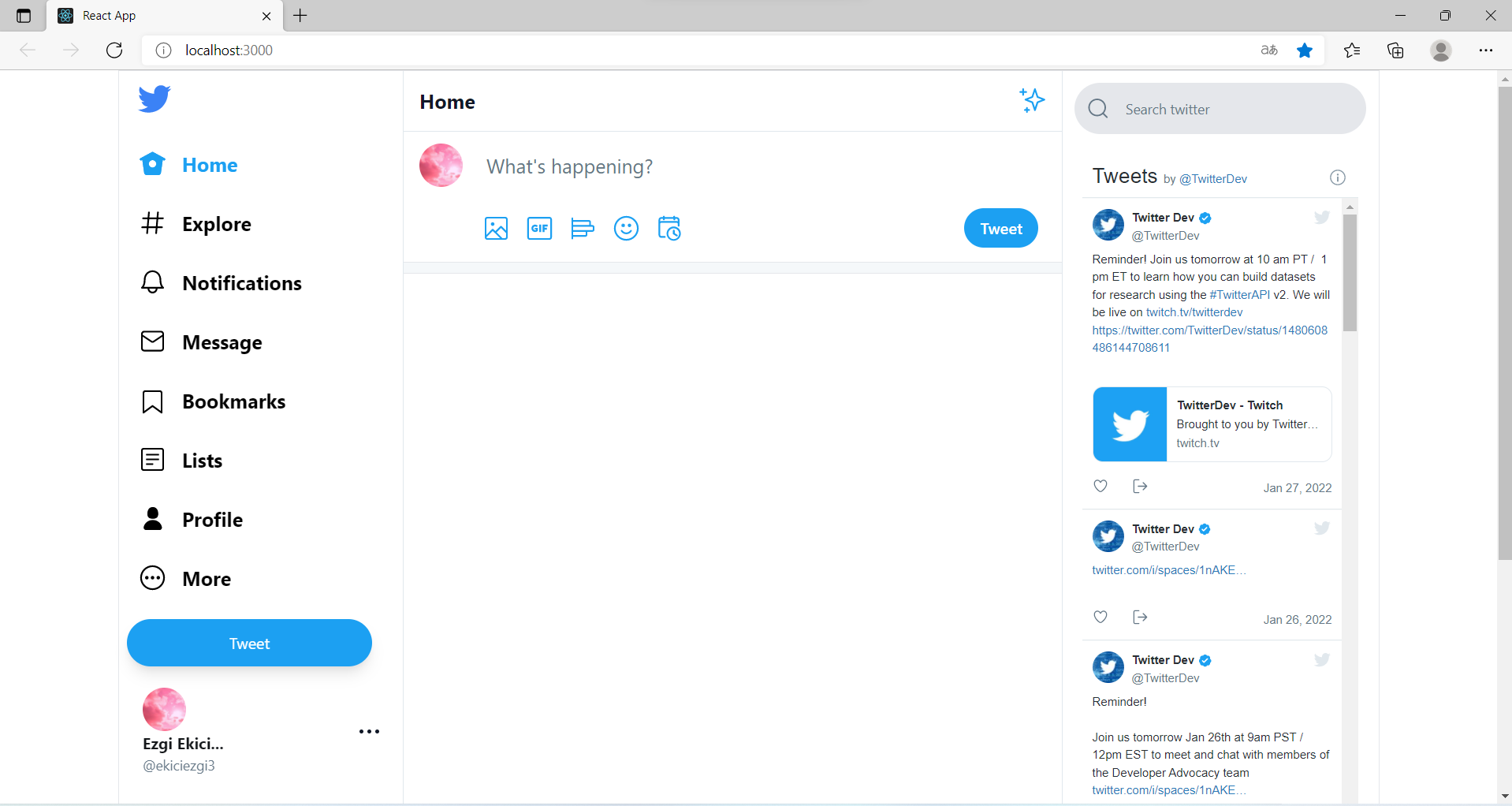 GitHub - ekiciezgi/React-Twitter-clone
