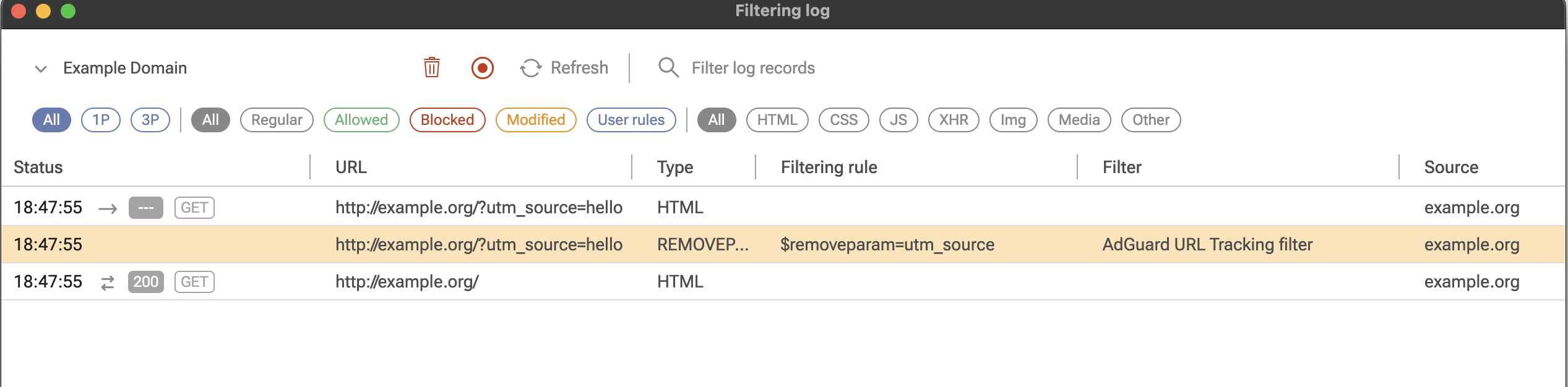 Removeparam modified requests are not displayed in the filtering log · Issue #2442 · AdguardTeam ...