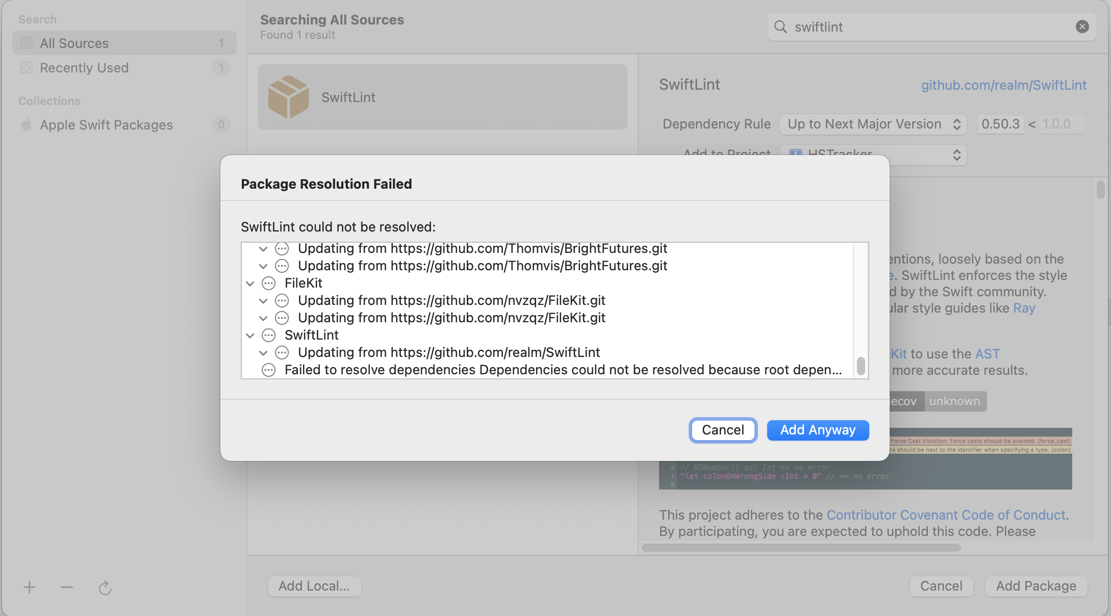 Cannot Add Swiftlint As Package For Xcode Plugin · Issue 4641 · Realm