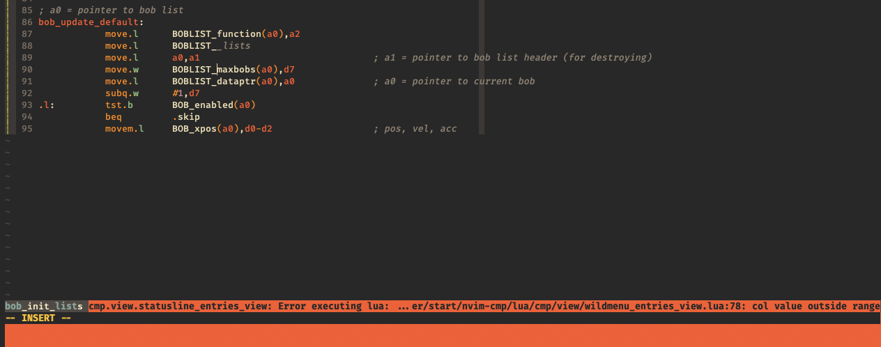 `col value outside range` with wildmenu · Issue #909 · hrsh7th/nvim-cmp · GitHub