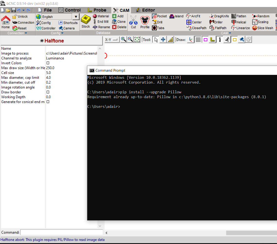 Halftone plugin not seeing Pillow installed · Issue #1478 · vlachoudis/bCNC · GitHub