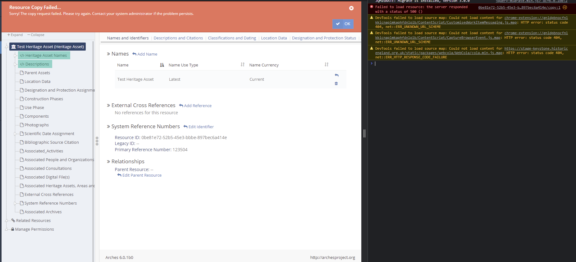 Unable to make a copy of an existing resource · Issue #874 · archesproject/arches-her · GitHub
