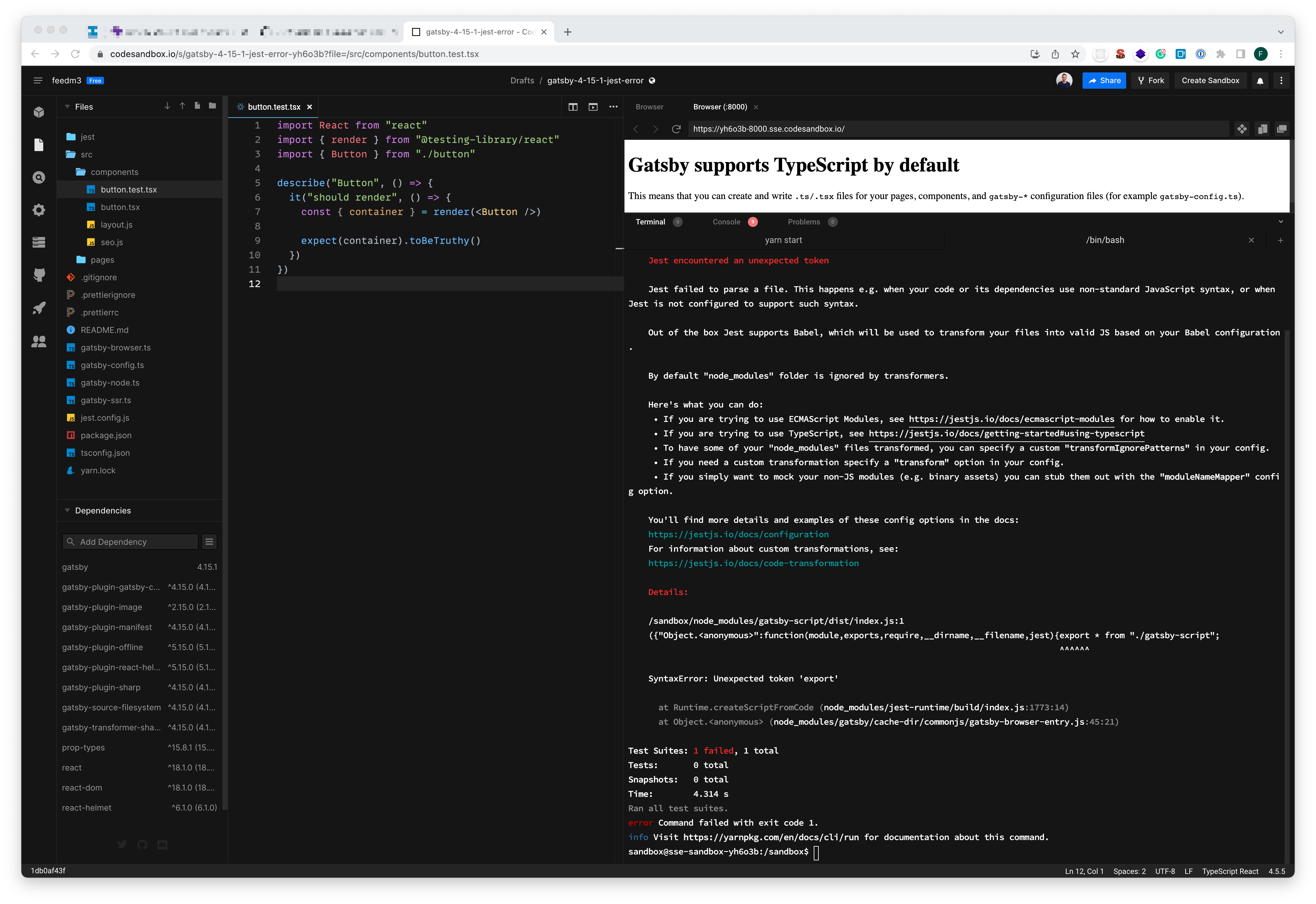 Jest Tests Are Broken With Gatsby 4151 · Issue 35778 · Gatsbyjsgatsby · Github