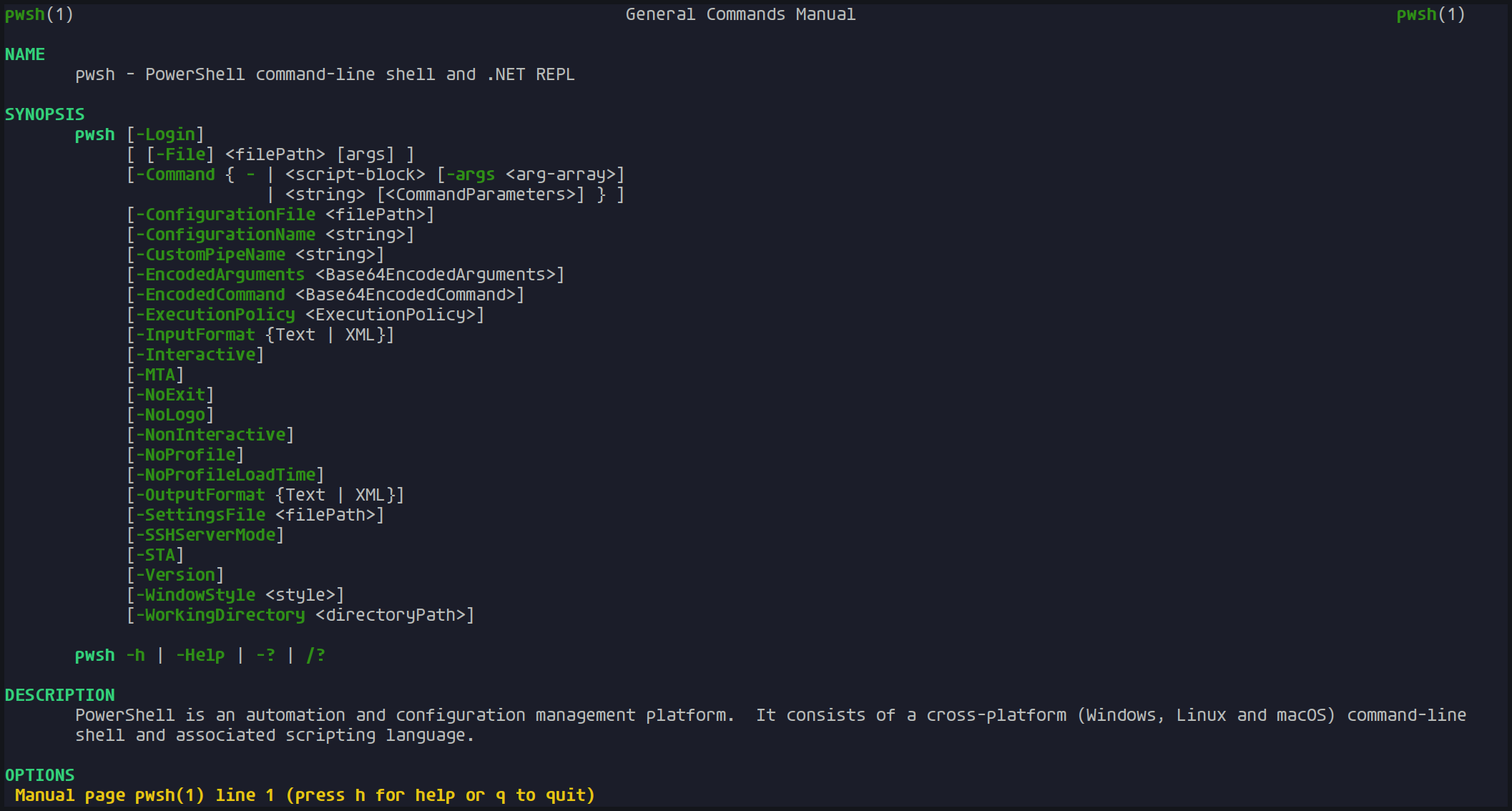 The man page for `pwsh` on Linux/macOS is not in sync with `pwsh -?` · Issue #19990 · PowerShell ...