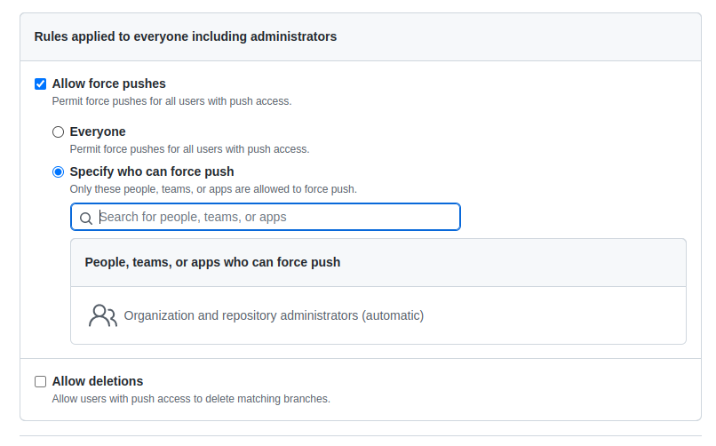 API documentation is missing information on how to allow force push for specific teams/users ...