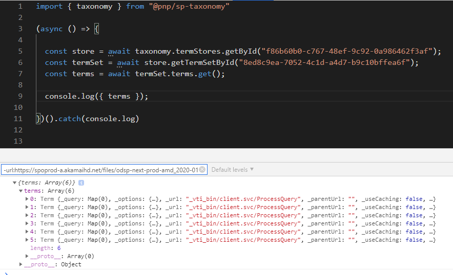 sp-taxonomy termSet.terms.get() - Guid should contain 32 digits... · Issue #1066 · pnp/pnpjs ...