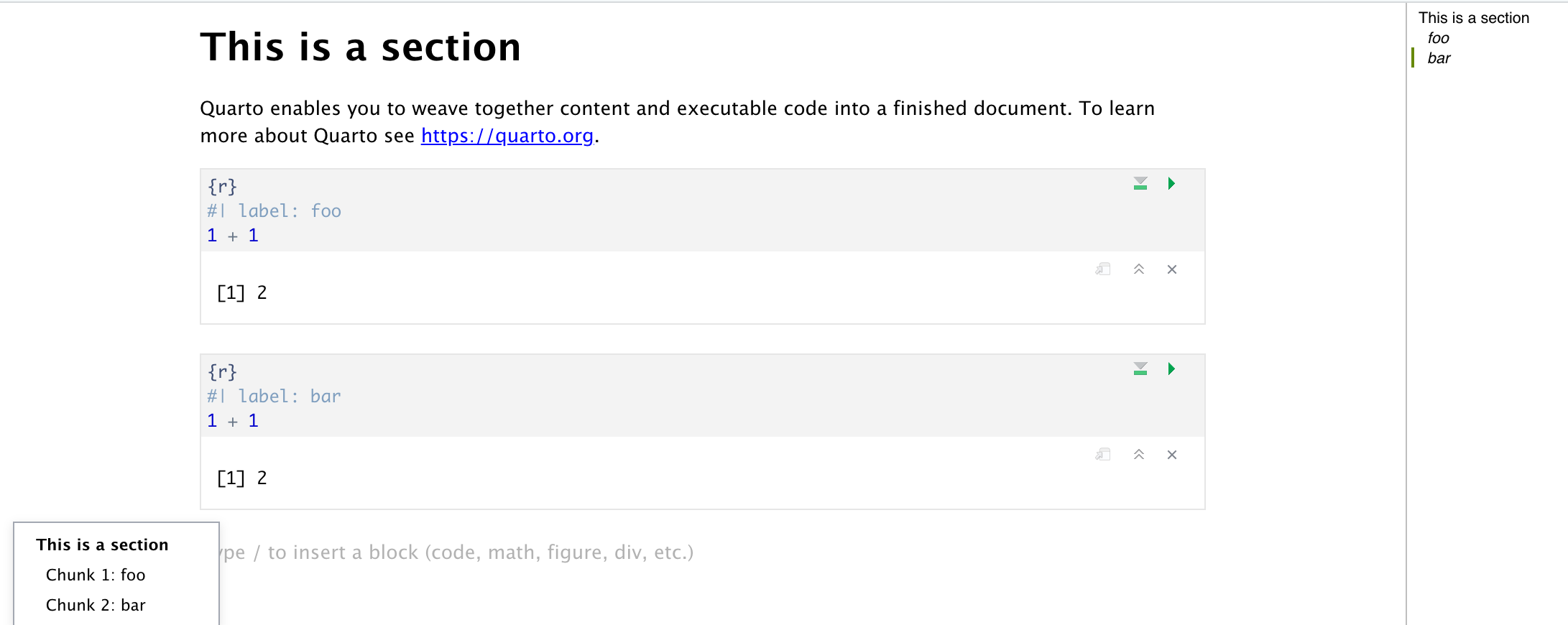 quarto yaml chunk labels don't show up in scope widget · Issue #10473 ...