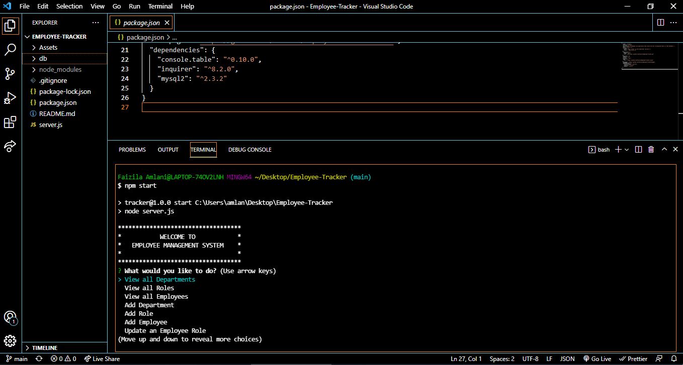 GitHub - Faizila/Employee-Tracker: A command line application that allows the user to manipulate ...