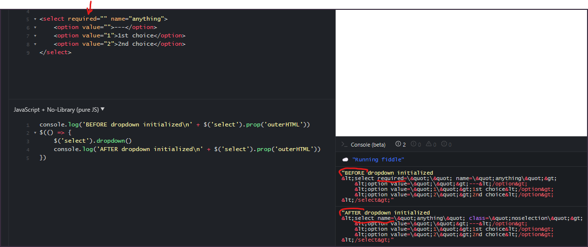"required" attribute is not preserved when initializing an existing as a dropdown · Issue #2940 ...