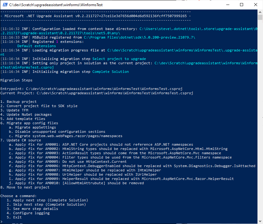 Initial Run Confusion Steps · Issue 199 · Dotnetupgrade Assistant · Github 