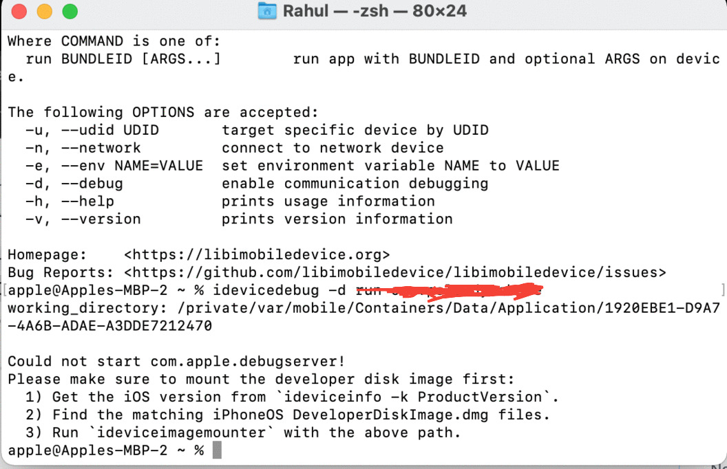 No able to run the Apps using command idevicedebug -d run "UDID" · Issue #1313 ...